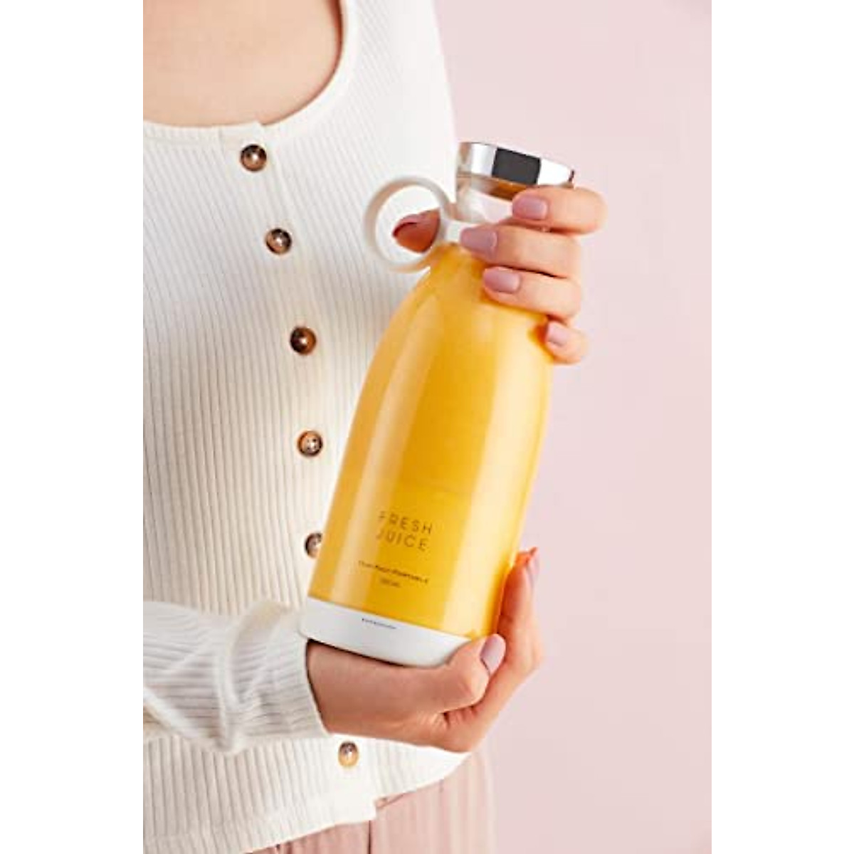 Marty Champ Portable Blender, Personal Size Blender for Juice, Shakes, and Smoothies, Wireless Charging with Four Blades, Mini Blender Travel Bottle (PINK)