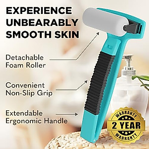 bearback Lotion Applicator for Back & Body – Premium Long Folding Handle with 2 Rollers – Apply Self-Tanner, Lotion, Medication – American Small Business (Teal)