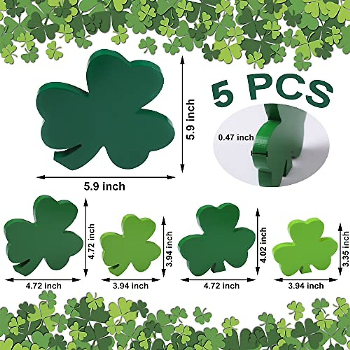 5 PCS St. Patrick’s Day Wood Decorations Green Shamrock Wood Table Signs Clover Wooden Block Signs Irish Party Tiered Tray Decor for Home Holiday Party Supplies Table Centerpieces