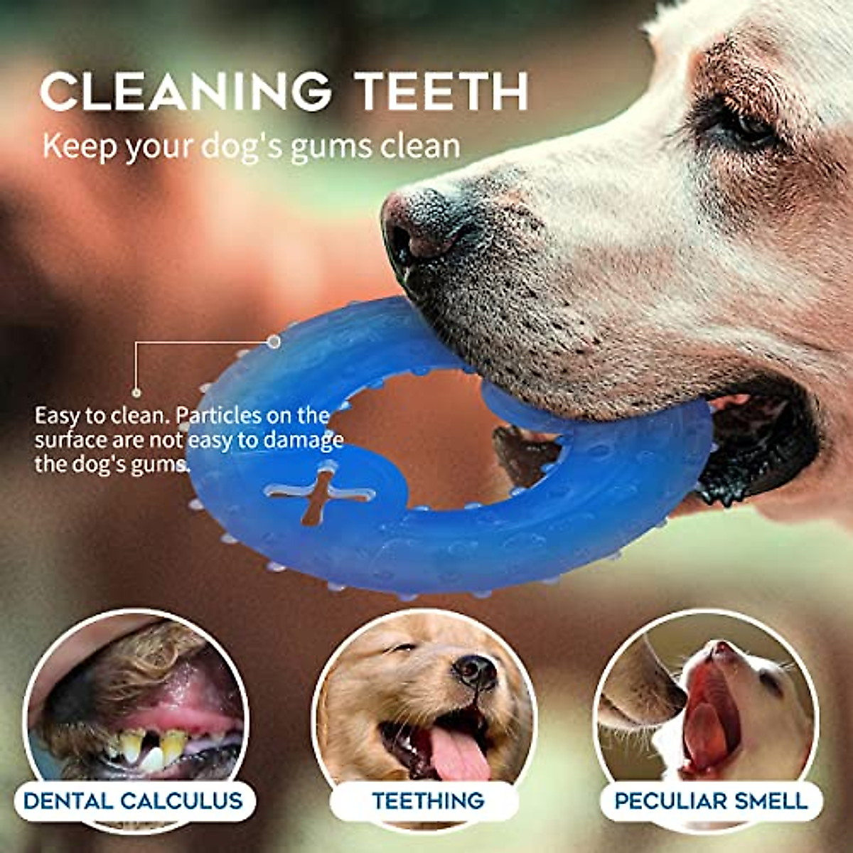 SPOFLY Puppy Teething Chew Toys, Freezable Puppy Teething Toy, 1 Teething Ring +1 Teething Bone Freezable Dog Chew Toys Set (Blue)