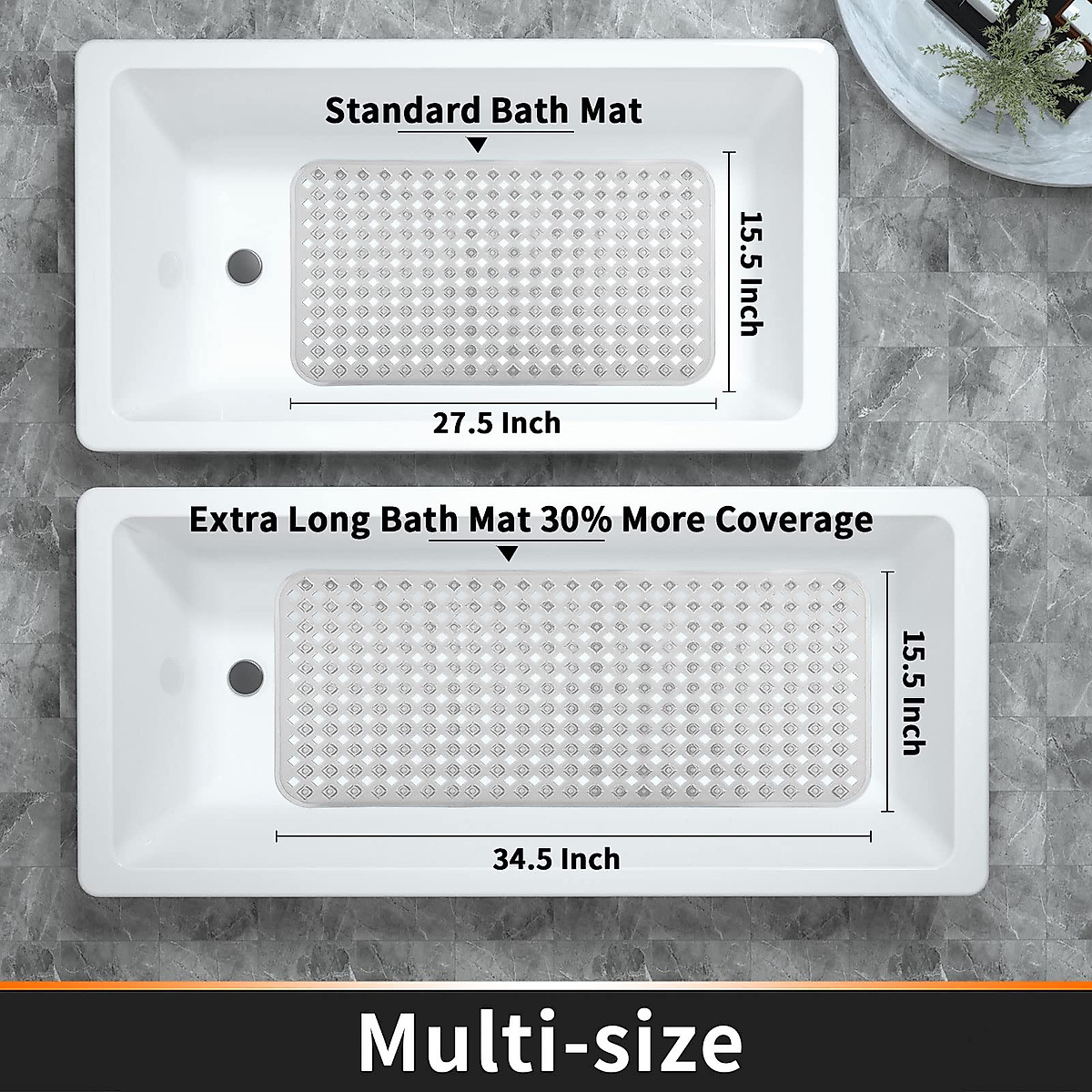 Yimobra Original Bath Tub and Shower Mat 27.5 X 15.5 Inches, Non-Slip with Drain Holes, Suction Cups, Machine Washable, Phthalate Free, No Latex, No BPA, Clear