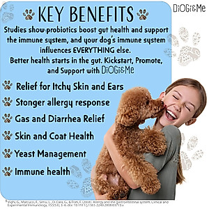 DiOGi and Me Probiotics for Dogs - Digestive Enzymes for Gut Flora, Caprophagia, Diarrhea & Bowel Support - Clinically Studied DE111 - Dog Supplement Soft Chew for Pet Immune System