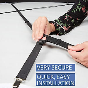 FeelAtHome Bed Sheet Holder Straps Criss-Cross - Sheets Stays Suspenders Keep Fitted/Flat Bedsheet in Place - for Twin Queen King Mattress Holders - Bed Sheet Strap - Fitted Sheet Clip Sheet Keepers