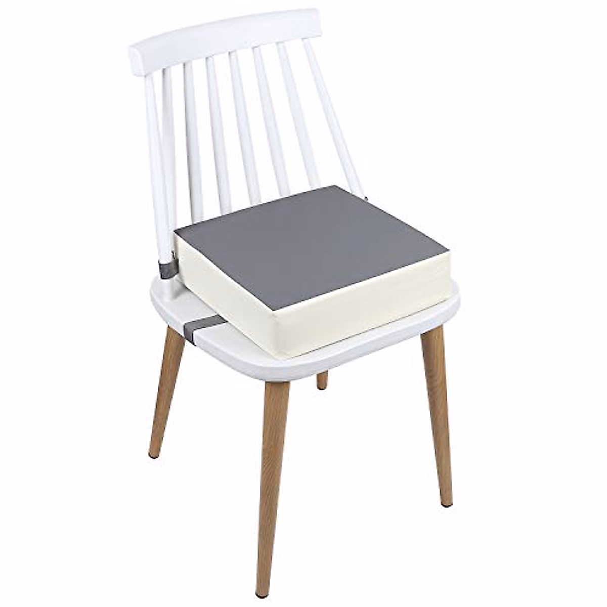 Booster Seat for Table Dining - Toddler PU Washable 2 Straps Safety Buckle Kids Booster Seat for Dining Table, Portable Travel Increasing Cushion (Grey-Beige)