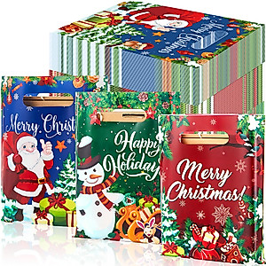 Cholemy 120 Pcs Christmas Merchandise Bags Bulk Christmas Plastic Bags 8 x 10 in Christmas Favor Gift Bag Christmas Party Favor Bags with Handle for Shopping Holiday Boutique Treat(Bright Style)