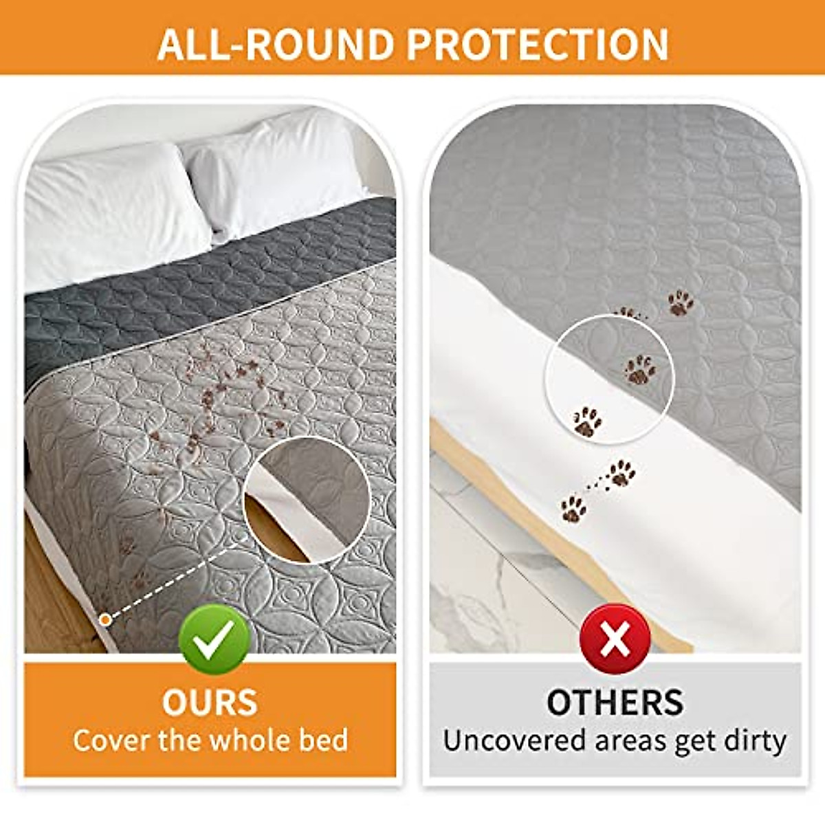 2 Packs Waterproof Dog Blankets Washable for Large Dog, All-Round Protector for Pets, Soft Reversible Dog Blankets Anti Scratches Dirty for Bed Couch Sofa Furniture (54"×82", Light/Dark Grey)