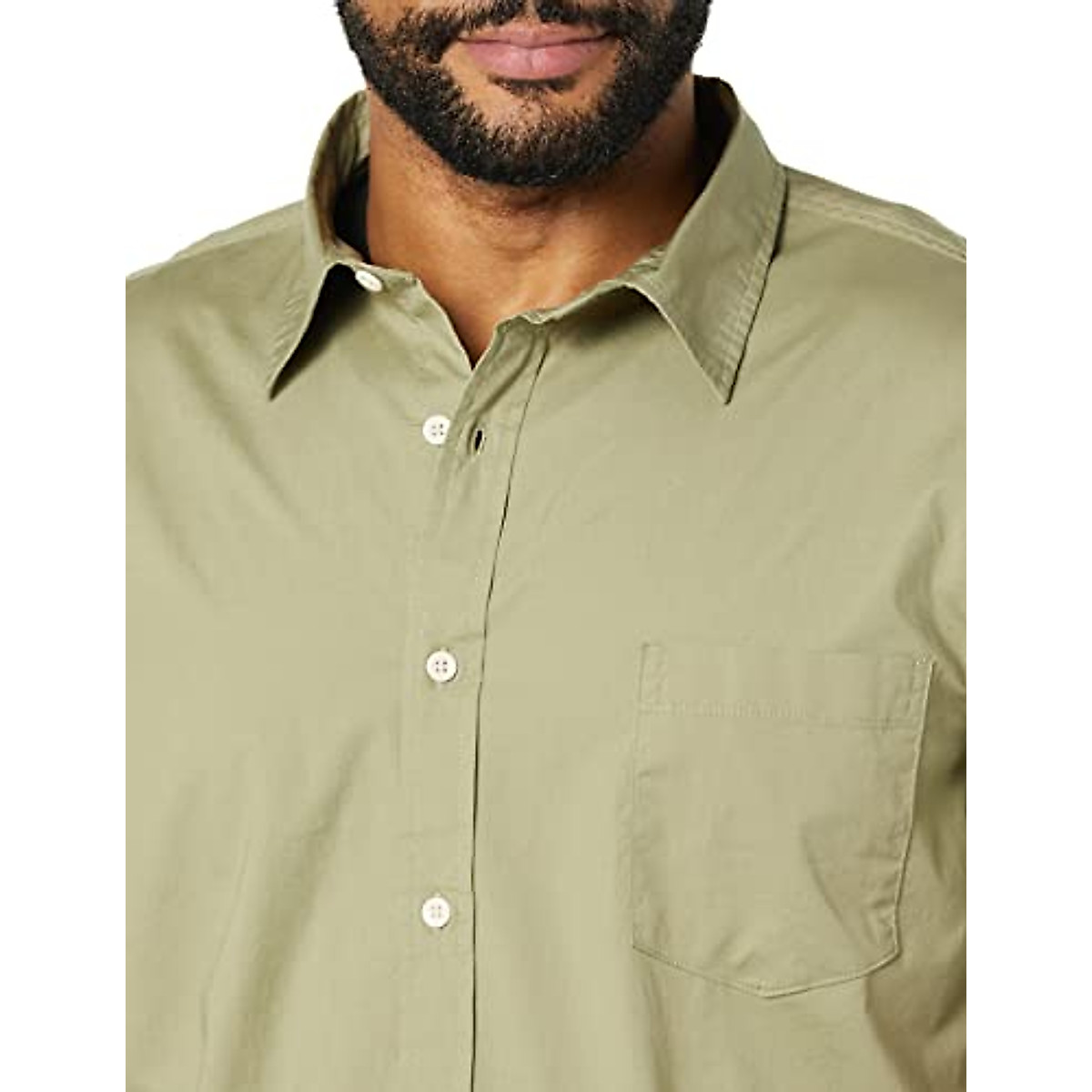 Goodthreads Men's Standard-Fit Short-Sleeve Stretch Poplin Shirt, Light Olive, X-Large