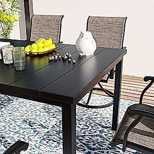 VICLLAX Patio Dining Table for 6, 63"x37.8" Rectangular Outdoor Metal Slats Patio Table for Patio Garden Front Porch, Deck, Black
