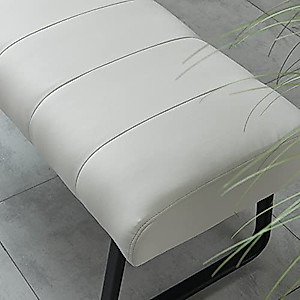 JIEXI 47in PU Leather Long Bench w/ Metal Leg, Office Chair & Footstool (White, 1.2m)