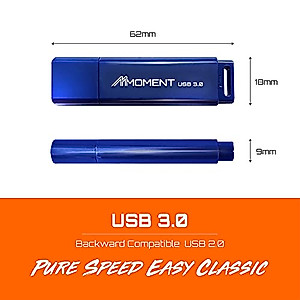Mmoment MU37 32GB Single Pack USB 3.0 Flash Drive, Thumb Drive for Data Storage, Memory Stick with Read Speed up to 90MB/s, Jump Drive with Protection Cap, Modern Matte Blue (32GB)