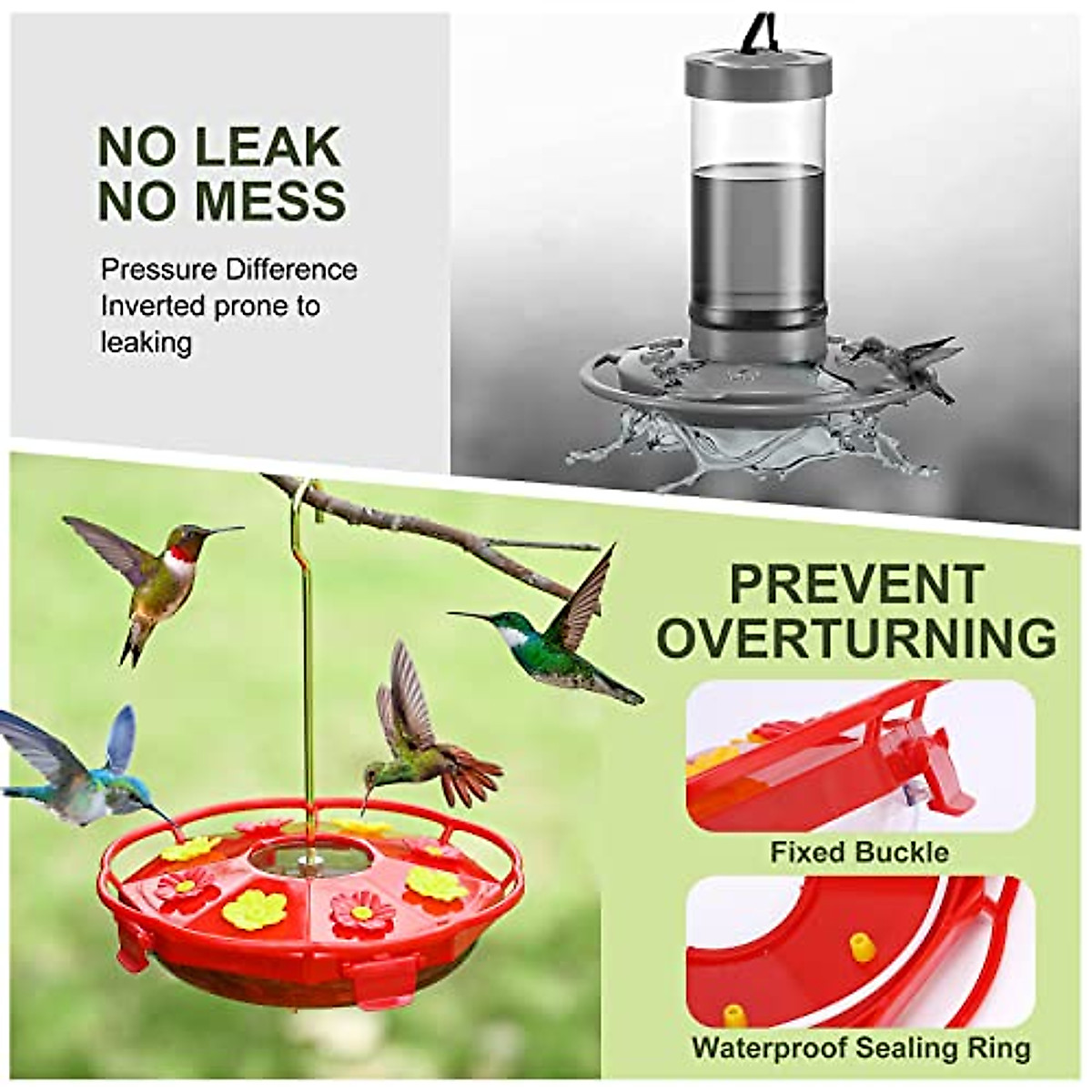 Rihogar Hummingbird Feeders for Outdoors Hanging, 2 Pack Hummingbird Feeder, Hummingbird Feeders for Outside, 8 Feeding Ports, Leak-Proof, Easy to Clean & Fill (14OZ)