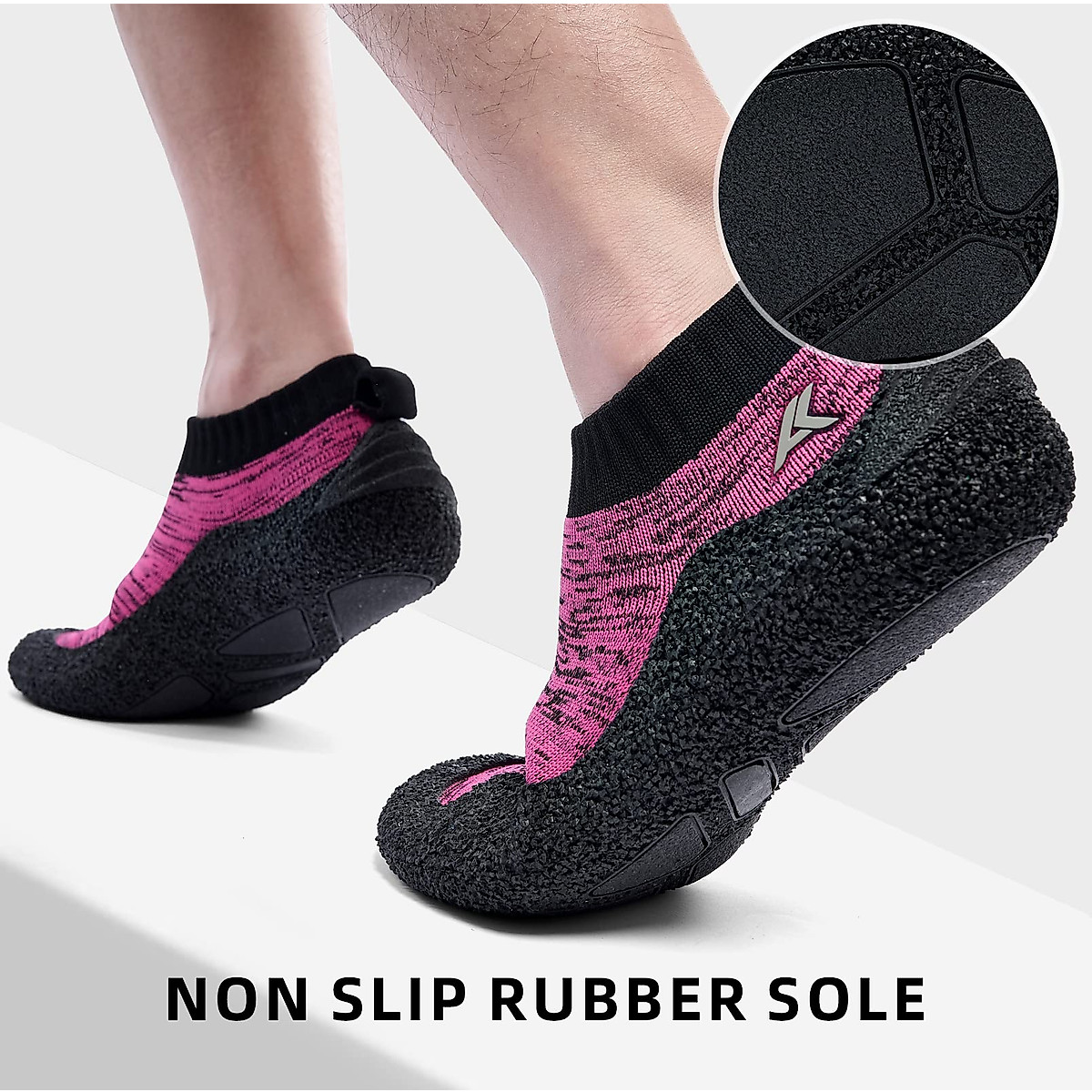 Akk Barefoot Sock Shoes Men Women - Minimalist Toe Zero Drop Walking Shoes Comfortable Ultra Portable Non Slip Multi-Occasion Water Shoes Pink Black Men Size 8 Women Size 10