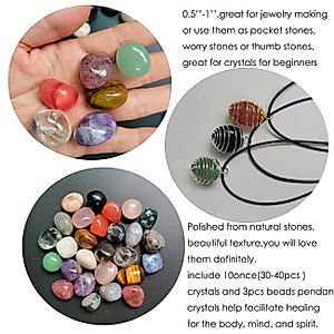 Rocktone 10once Gemstones Beads Tumbled Healing Stones Energy Crystals Pocket Stones Natural Polished Gemstones with 3 Sets Crystals Pendants for Wicca, Reiki, Jewelry Making 0.5''-1''