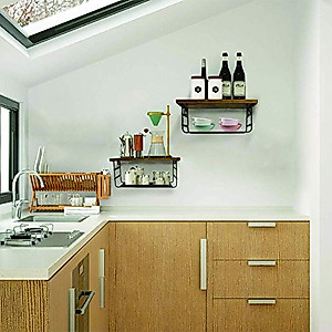 2 Tier Wall Mounted Shelf Set of 2, Wall Floating Shelves with Black Metal for Bedroom, Living Room, Bathroom, Laundry Room, Kitchen, 2 Different Sizes