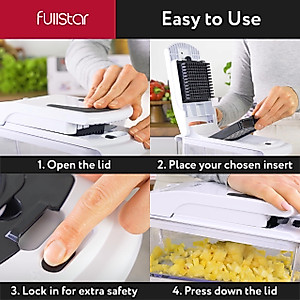 Fullstar Vegetable Chopper - Spiralizer Vegetable Slicer - Onion Chopper with Container - Pro Food Chopper - Black Slicer Dicer Cutter - 4 Blades