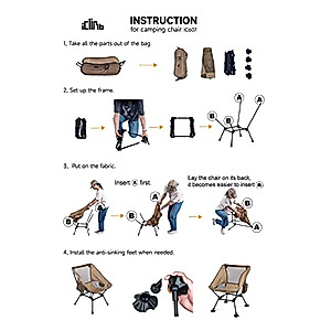 iClimb Ultralight Compact Camping Folding Beach Chair with Anti-Sinking Large Feet and Back Support Webbing (Black - Square Frame)