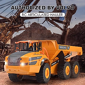 DOUBLE E Volvo RC Dump Truck Toy for Kids, Articulated Hauler, Remote Control Construction Toys Vehicles with Lights, Birthday Gifts Ideas for Boys Age 6 7 8 9 10 Year Old and up