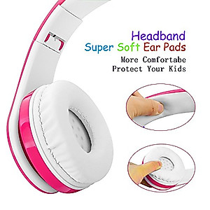 Kids Bluetooth Headphones 85db/110db Volume Limit Wireless/Wired Aux Port Foldable Noise Protection Over-Ear Build-in Mic Headphones for Kids Adults Travel School Phone Pad Tablet PC Pink