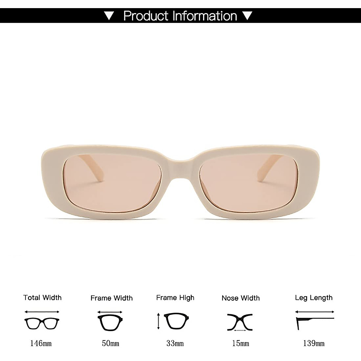 ZYApril Small Retro Square Sunglasses Women - UV 400 Vintage Rectangle driving, walking, traveling Glasses (off-white, 50)