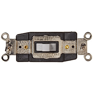 Leviton 1257-GY 20 Amp, 120/277 Volt, Toggle, Double Throw, Center Off, Momentary Contact, Single-Pole AC Quiet Switch, Industrial Grade, Grounding, Gray