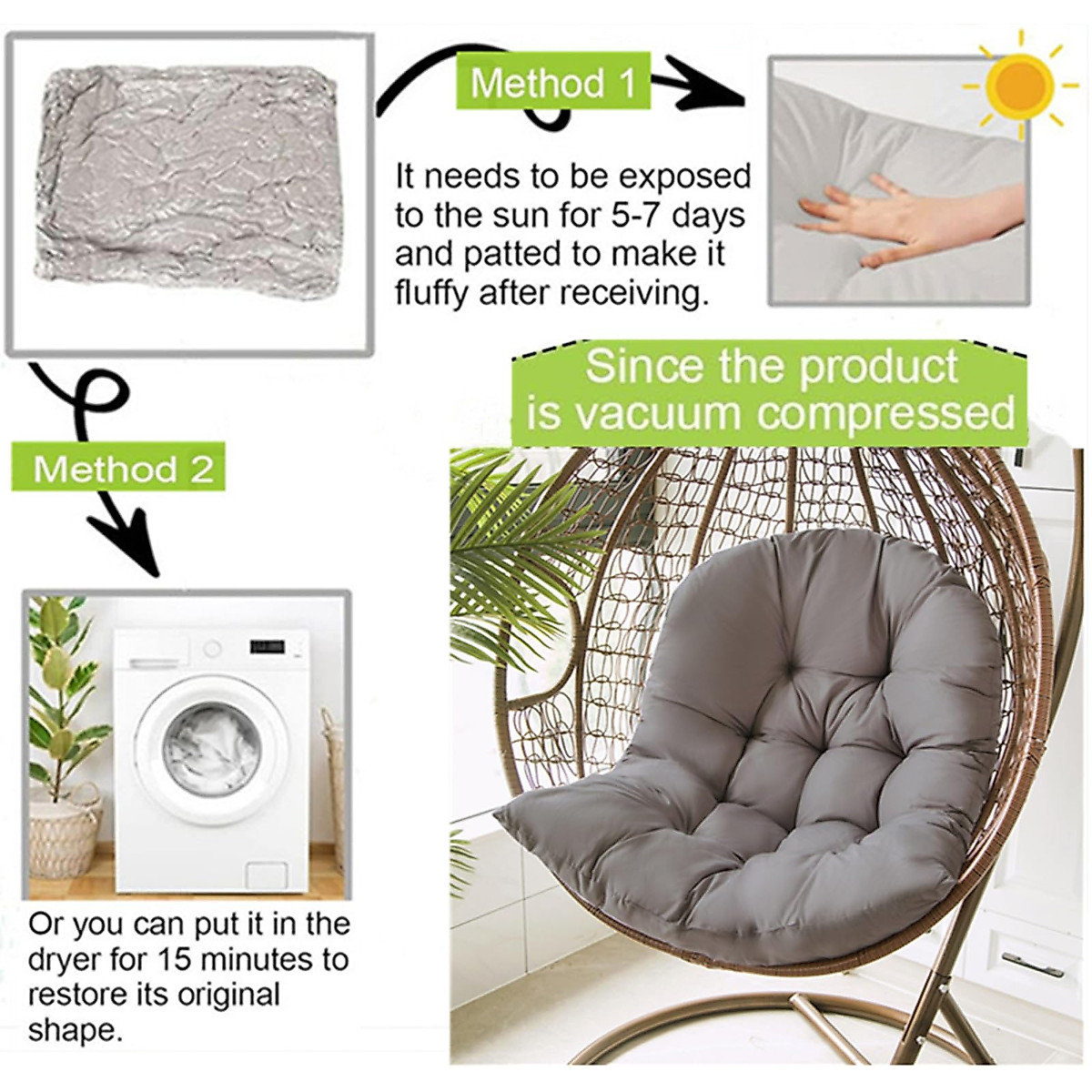 Dkieuyu Egg Chair Cushion (Only Cushion),Egg Chair Cushion Replacement for Hanging Egg Chair,40x32in Soft Thicken Comfortable Hanging Chair Cushion,Hammock Chair Cushion for Indoor Outdoor (Black)