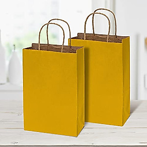 Craft Bags with Handles - 6x3x9 100 Pack Mini Yellow Gift Bag, Kraft Paper Shopping Totes for Small Business, Retail, & Boutique Merchandise, Gift Wrap & Goodie Bags, Wedding Favor Bags, in Bulk
