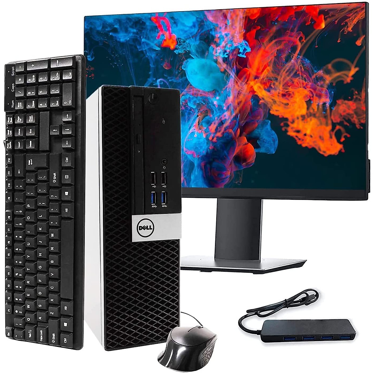 Dell Desktop Computer PC Small Form Factor Intel Core i5-6th Gen, 8 GB RAM, 512 GB SDD, Keyboard and Mouse, Wi-Fi Bluetooth, New 24 Monitor, 4 in 1 USB Hub, 16 GB Flash Drive Windows 10 Pro (Renewed)