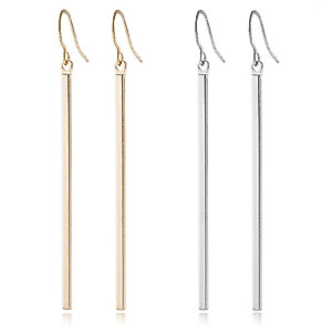 Gmillions Minimalist Vertical Long Bar Earrings Gold Silver Plated Drop Line Dangle Geometric jewelry for Women Girls set 2pcs (Gold+Silver)
