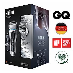 Braun Series 8 8370cc Next Generation, Electric Shaver, Rechargeable & Cordless Razor, Silver, with Clean & Charge Station & Fabric Travel Case