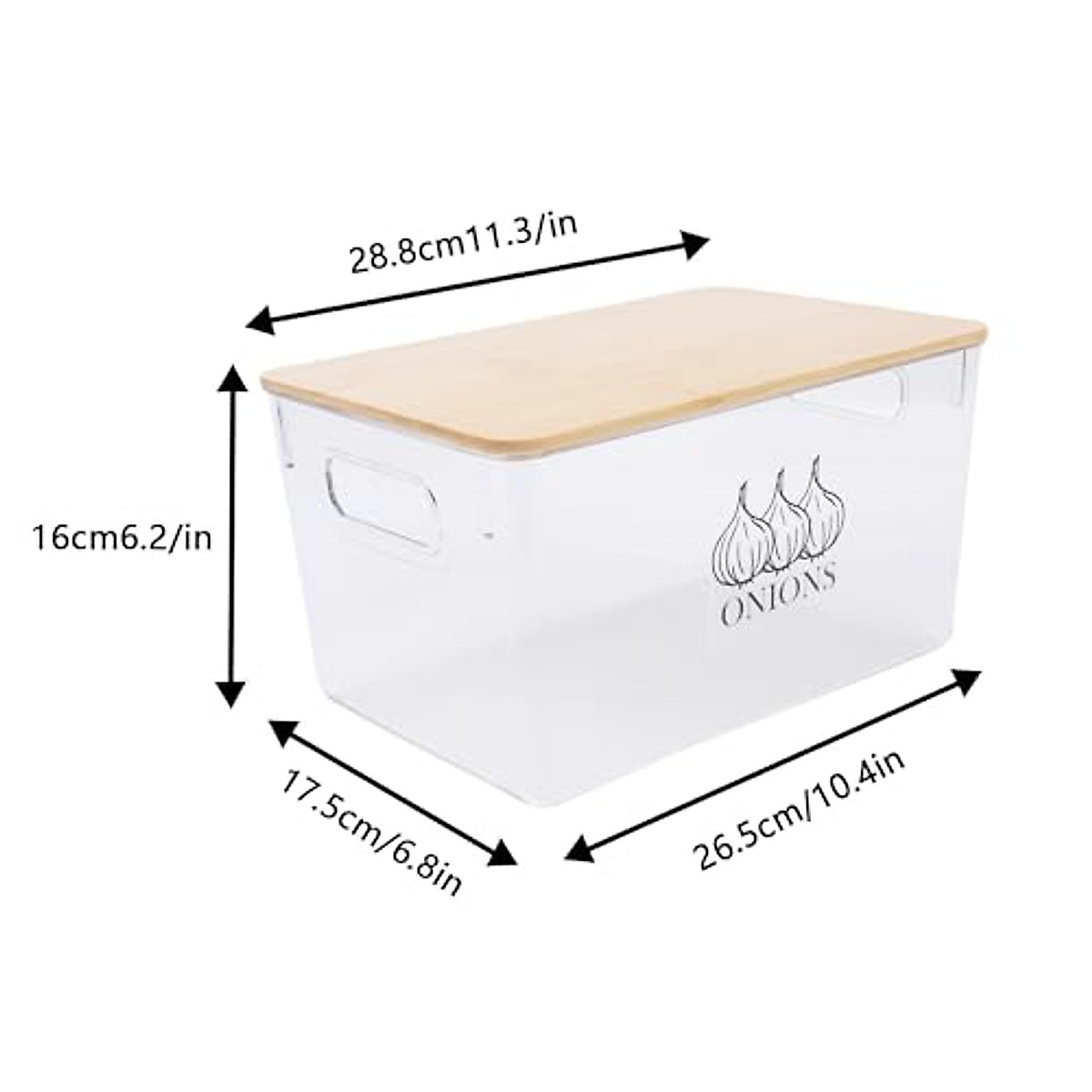 Xbopetda Onion Storage, Onion Keeper with Bamboo Lid, Transparent Acrylic Onion Storage Bin, Pantry Storage and Organization, Potato Onion Garlic Organizer Container for Kitchen Countertop - Clear
