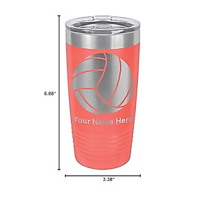 LaserGram 20oz Vacuum Insulated Tumbler Mug, Volleyball Ball, Personalized Engraving Included (Coral)