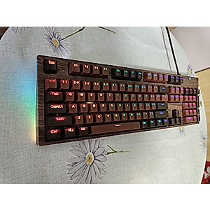 BAWAQAF Gaming Keyboard Wood Texture Mechanical Keyboard Mechanical Gaming Keyboard RGB Rainbow Backlit Compact Wired Keyboard 104 Keys(Brown Switch and Red Switch)