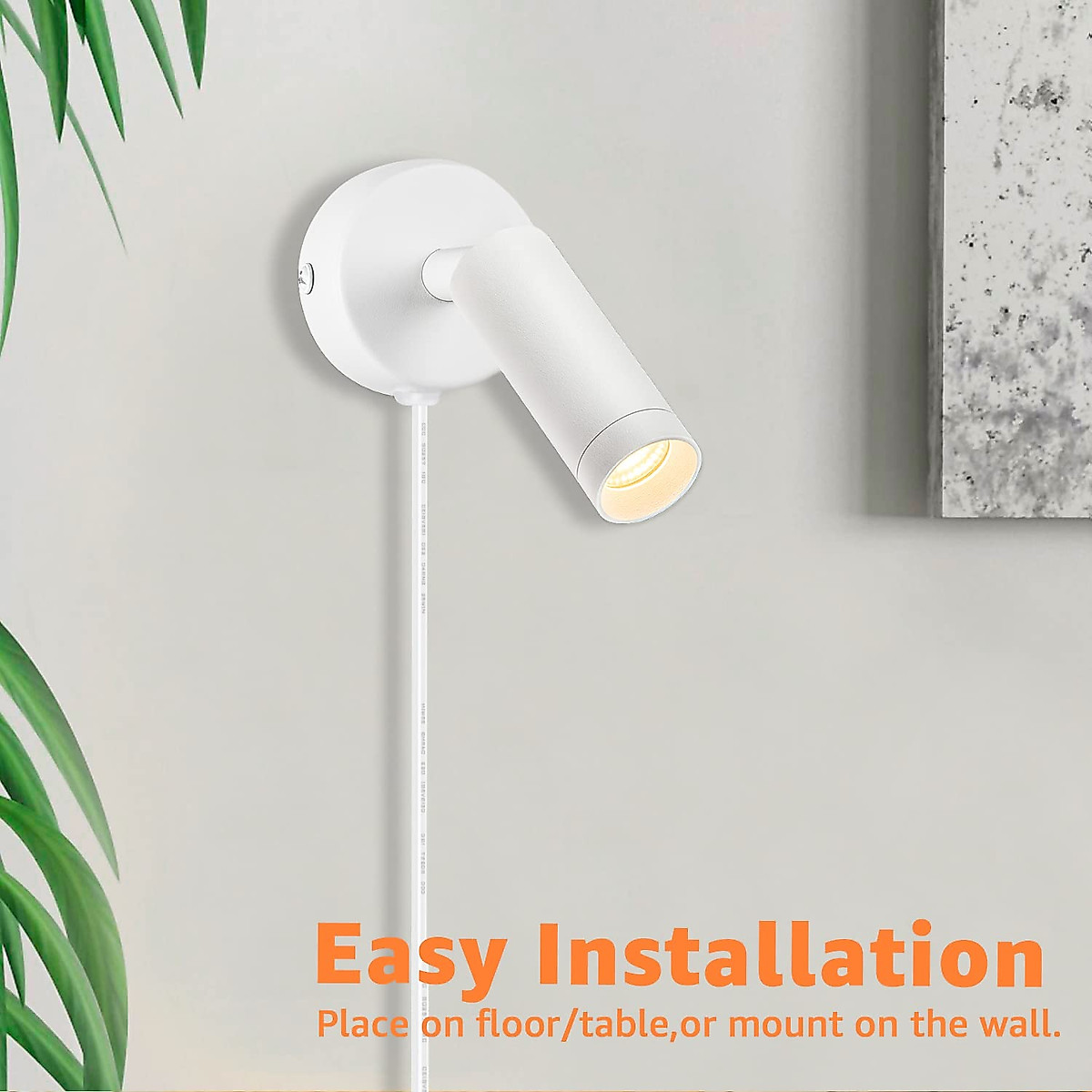 URTOM 2 Pack Indoor Spot Lights, 120V LED Accent Up Lights, 3W Plant Spotlights, 3000K Floor Spotlights for Plants, Pictures, Desk - Uplights with 5.9 FT Plug Cord and Foot Switch