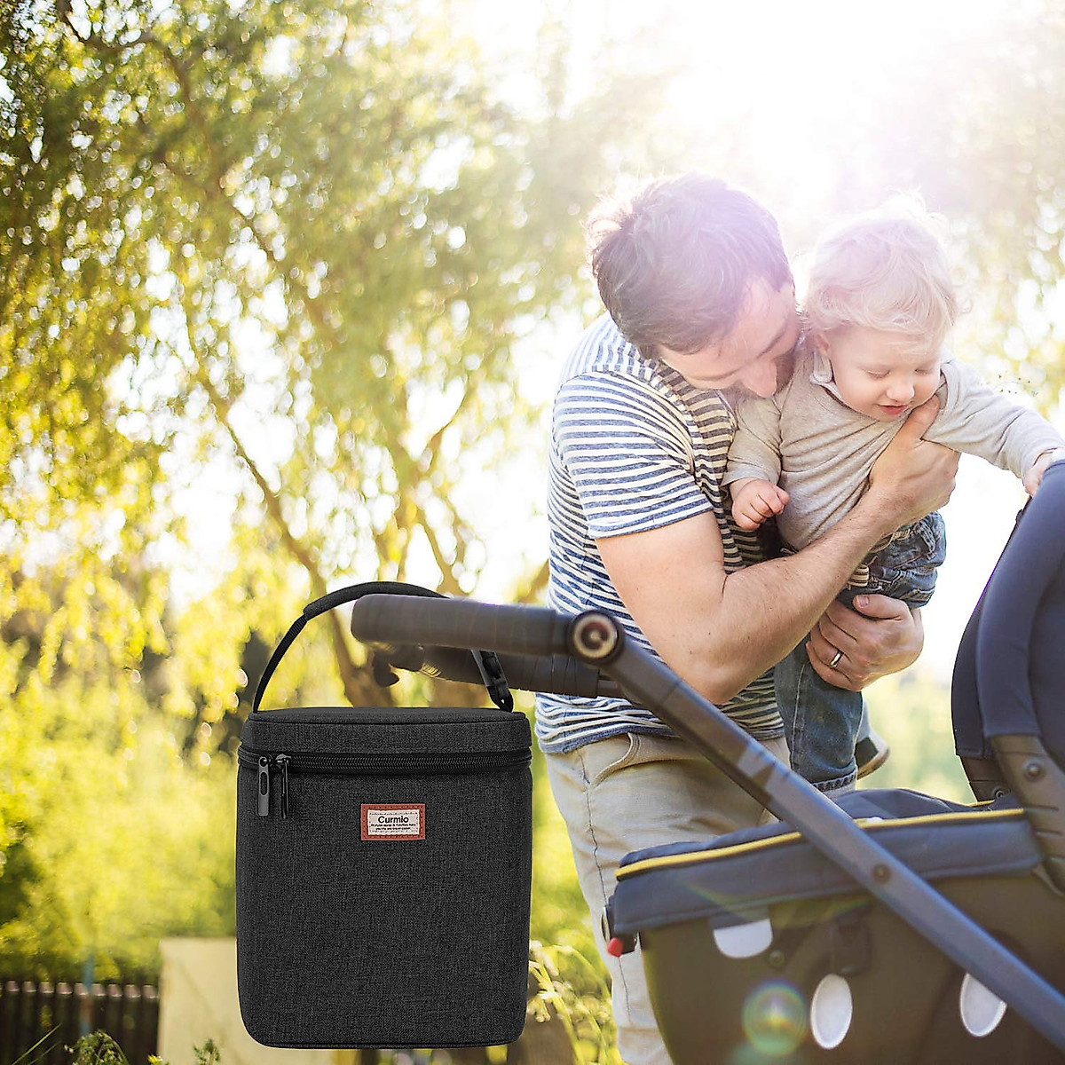 CURMIO Baby Bottles Cooler Bag with Ice Pack for 4 Bottles, up to 9 oz/270ml, Insulated Breastmilk Cooler and Ice Pack for Daycare Travel Nursing Mom,Black