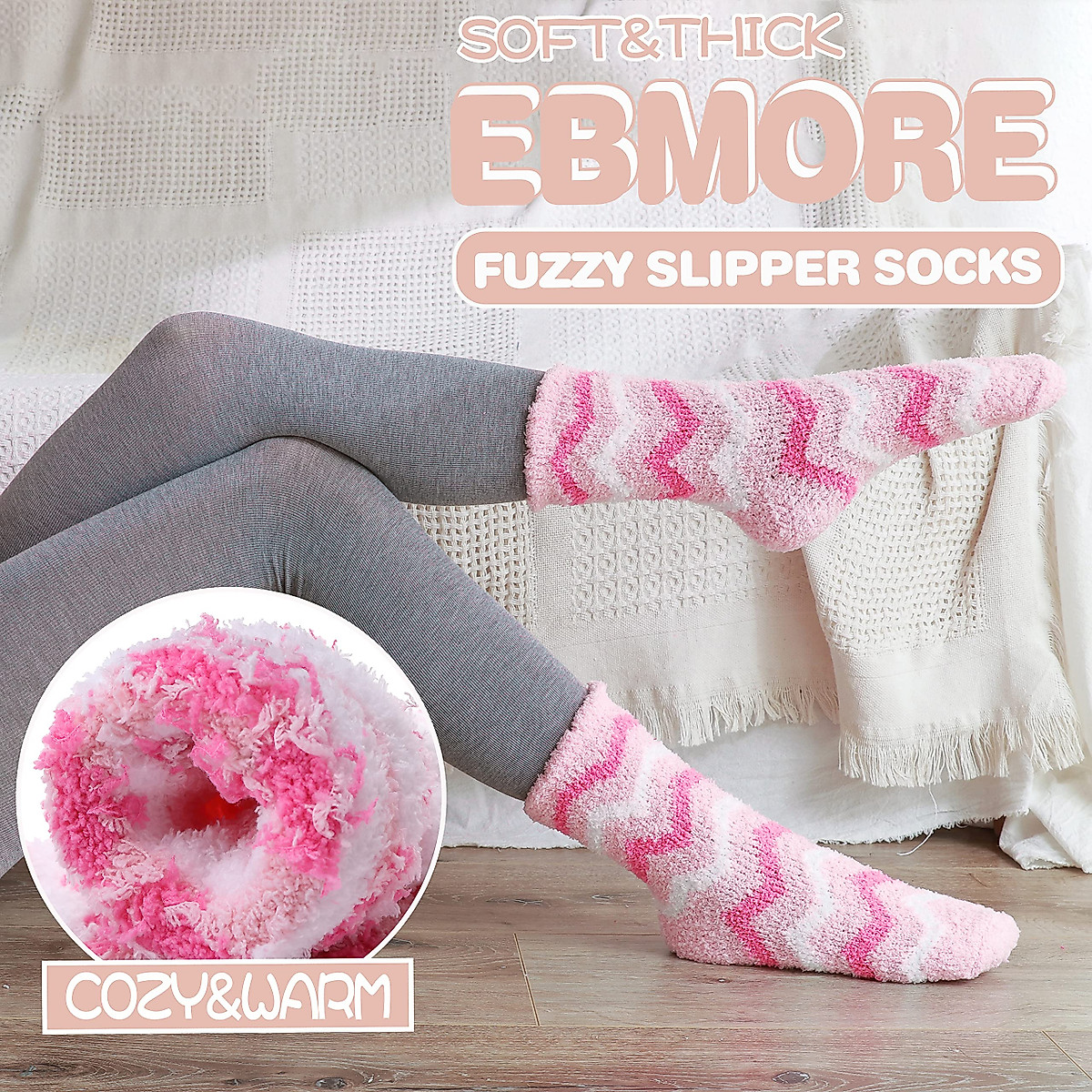 EBMORE Fuzzy Socks for Women, Fluffy Cozy Comfy Soft Cabin Plush Warm Winter Sleep Home Slipper Socks, Christmas Gifts, Valentines Day Gifts for Her, Women Who Have Everything, Stocking Stuffers