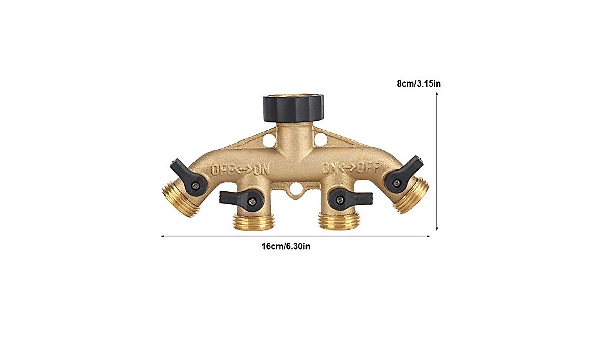 Zerodis 4-Way Brass Hose Splitter for Garden Irrigation