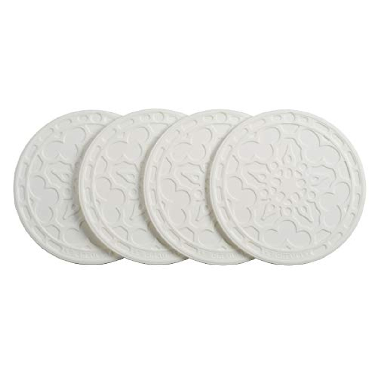 Le Creuset Silicone French Coasters, Set of 4 - 4" diameter , White