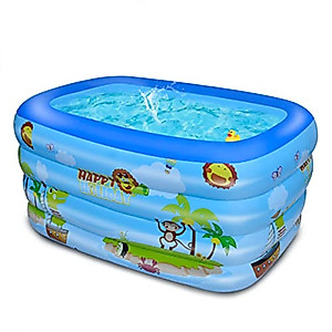 Small Inflatable Swimming Pool Blow Up Pool with 4 Separate Air Chambers Garden Backyard Rectangle Kids Pool,47" W*35" D*13" H