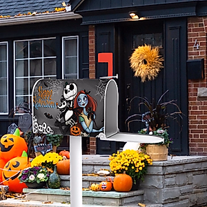 FBCOO Happy Halloween Mailbox Cover Magnetic Standard Size 20.5" x 18", Xmas Jack Sally Skulls Decorative Post Letter Box Decor, Spider Web Funny Holiday Garden Outdoor Decoration