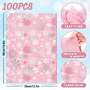 Whaline 100 Sheets Christmas Tissue Paper Pink Winter Snowflake Gift Wrapping Paper Pink Snow Flakes Art Craft Gift Wrap Paper for Winter Xmas New Year Baby Shower Wedding Decor, 13.7 x 19.6 Inch