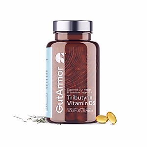 GUT ARMOR | Gut Health + Immune Support | Postbiotic for Men and Women | Pure Butyrate 500mg & Vitamin D3 3000IUs | Abdominal Comfort | Acid Reflux | Gastrointestinal Support | 90 Soft Gel Capsules