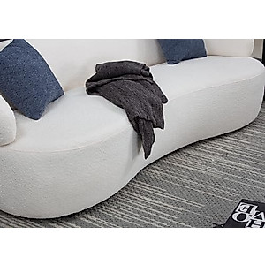 EASYTOUR Curved Sofa, Modern 3-Seater Upholstered Sofa Couch with 2 Pillows, Modern Fabric Boucle Couch for Living Room, Bedroom, Apartment, Office, No Assembly Needed, Beige