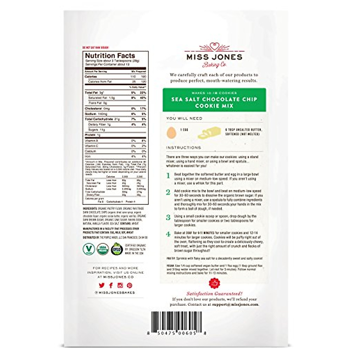 Miss Jones Baking Organic Cookie Mix, Non-GMO, Vegan-Friendly, Packed with Morsels: Sea Salt Chocolate Chip (Pack of 3)