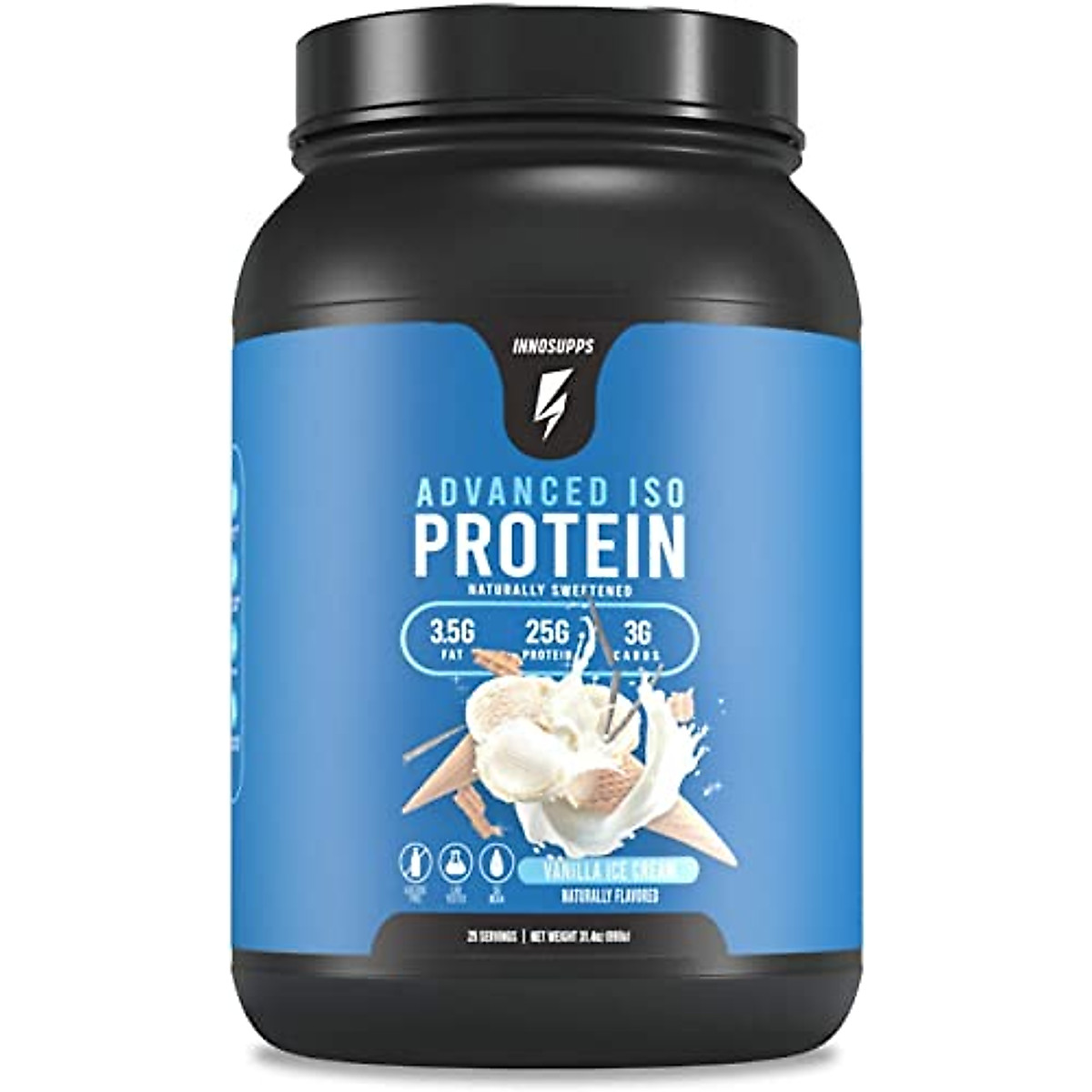 InnoSupps Advanced Iso Protein | 100% Whey Isolate Protein Powder | No Artificial Sweeteners| Low Fat, Low Carbs | 25g of Protein | Hormone Free, Gluten Free, Soy Free | (Vanilla Ice Cream)