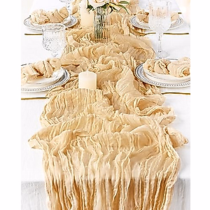 DearHouse 6Pack Cheesecloth Table Runner, Cheese Cloth Boho Gauze Table Runner for Wedding Bridal Baby Shower Birthday Holiday Party Rustic Sheer Table Decorations (Champagne)