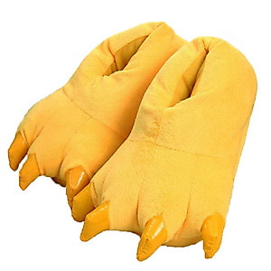 IXITON Unisex Funny Animal Paw slippers Shoes Furry Dinosaur bear Claw Slippers Cartoon plush slippers for men women girl boy kids elder,S,YELLOW
