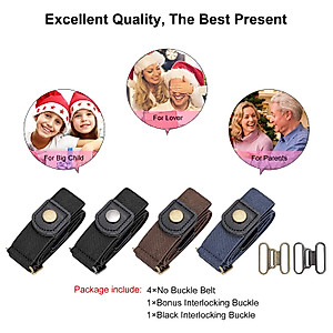 SUOSDEY 4 Pieces No Buckle Elastic Stretch Belts for Men Women, Comfortable Buckle Free Invisible Belts for Jeans Pants