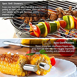 BBQ Grill Accessories Tools Set, 36PCS Stainless Steel Grilling Barbecue Tool Sets Kit with Aluminum Case, Thermometer, 2 Grill Mats for Camping, Kitchen, Barbecue Utensil for Men Women