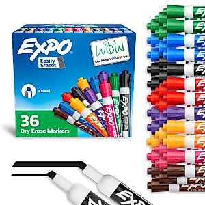 EXPO Low-Odor Dry Erase Markers, Chisel Tip, Assorted Colors, 36 Pack