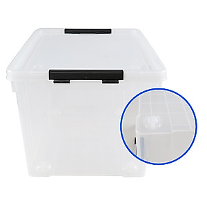 Drephia 4 Pack Clear Latch Storage Bin with Lid and Wheels, 50 L Large Plastic Storage Box